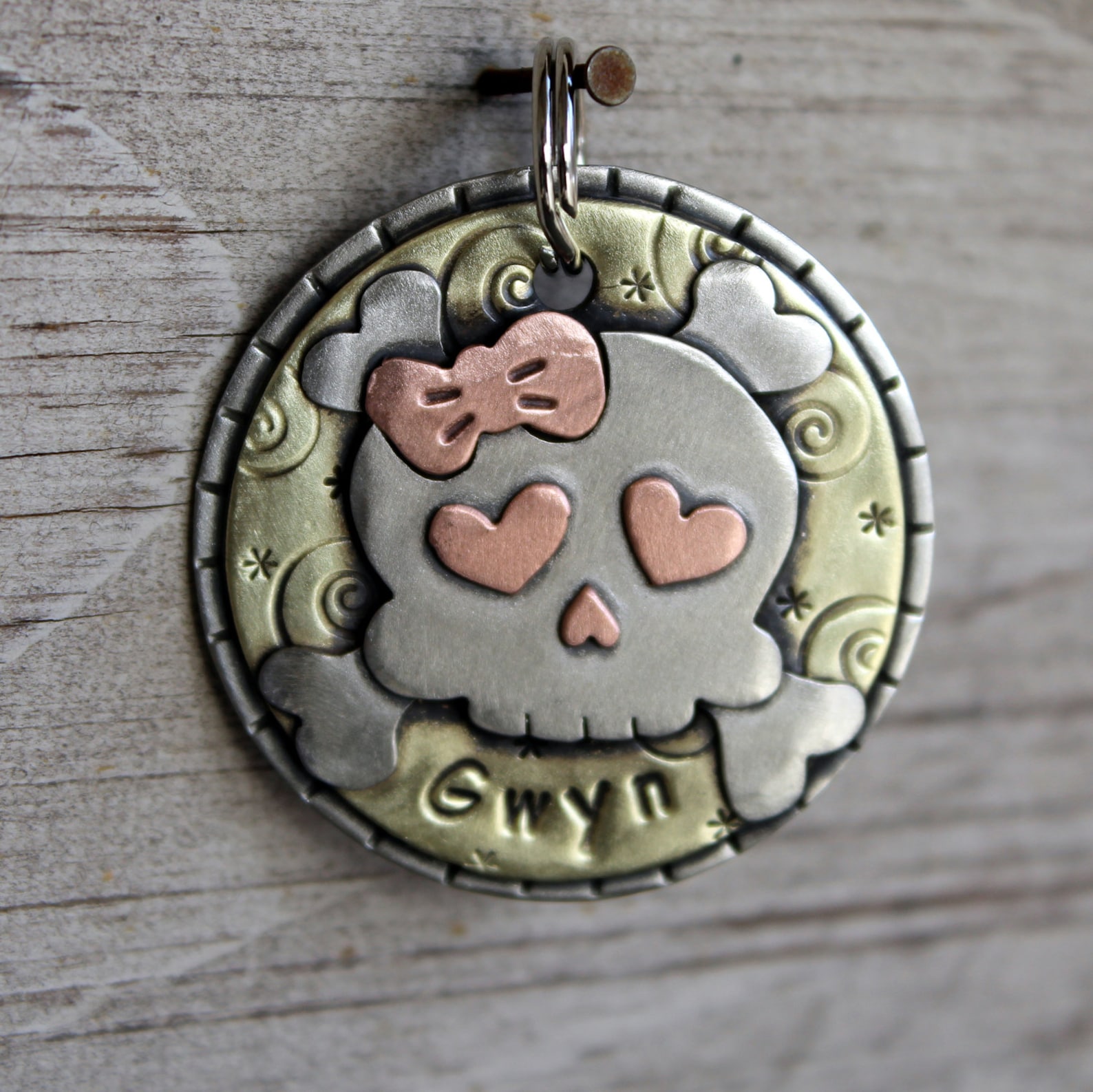 Large Sugar Skull Dog ID Tag Large Pet Name Tag Girlie Skull - Etsy