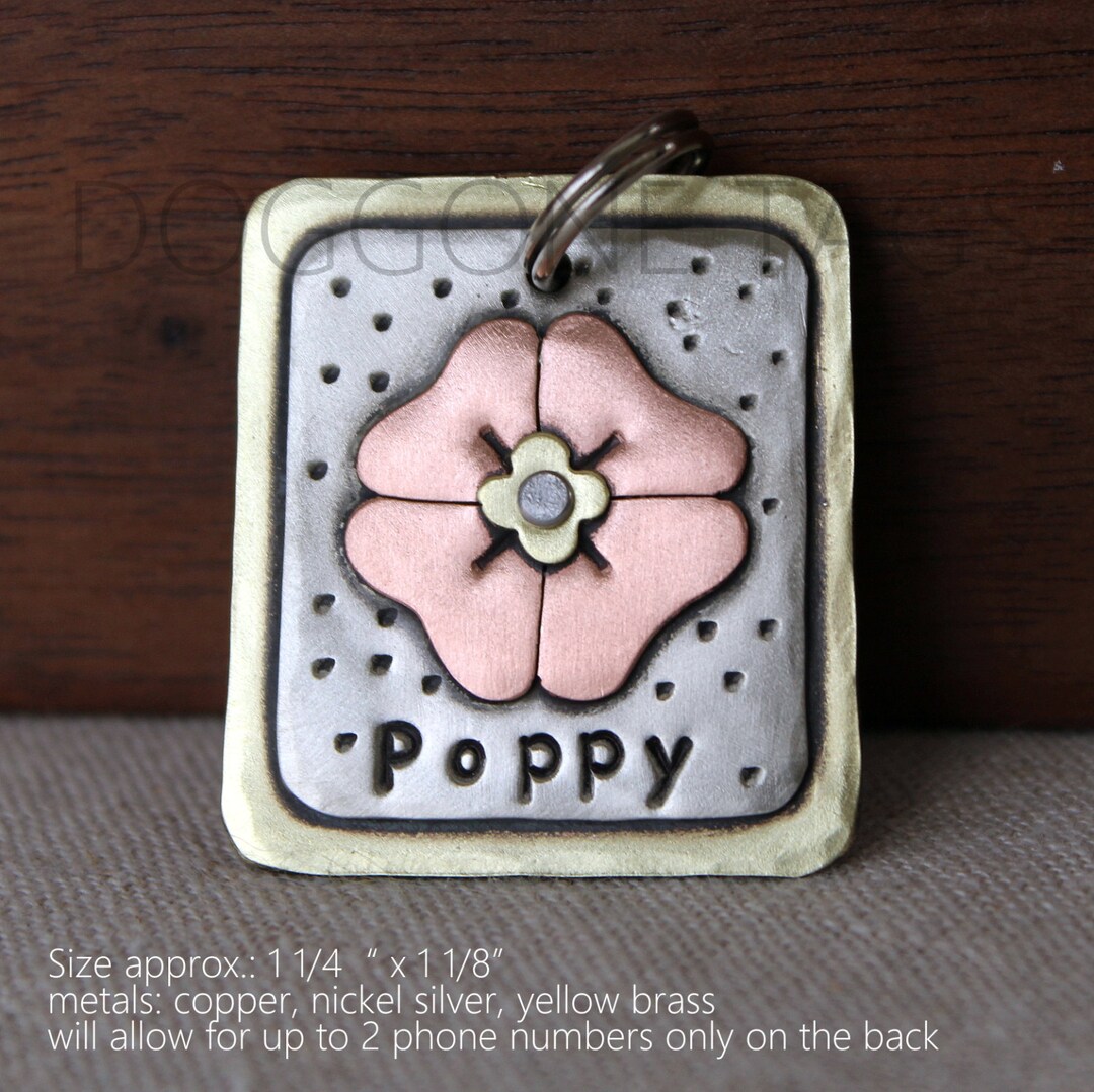 Custom Dog Tag- Personalized Flower Dog Tag for Pets- the Poppy - Etsy