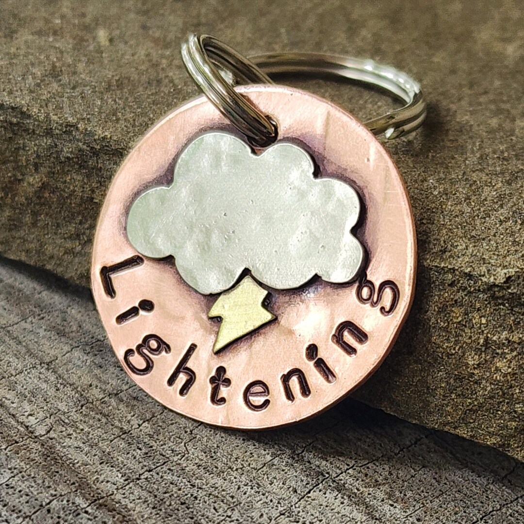 Stormy Dog Tag • Cloud Dog Id Tag • Rainy Dog Tag • Lightening Tag for ...