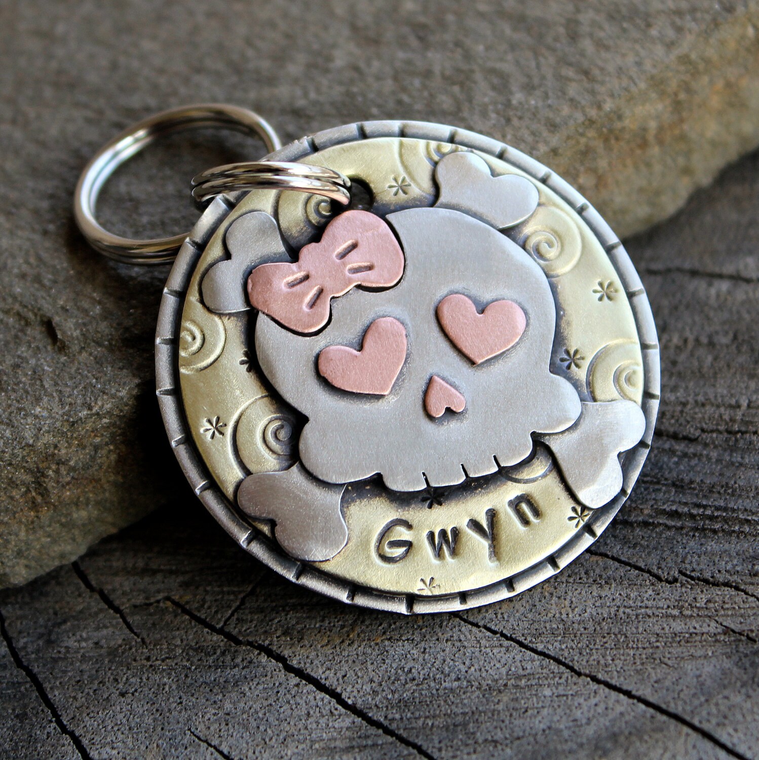 Large Sugar Skull Dog ID Tag Large Pet Name Tag Girlie Skull - Etsy
