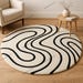 Modern White and Black Tufted Rug | Wavy Line Abstract Round Area Rug ...