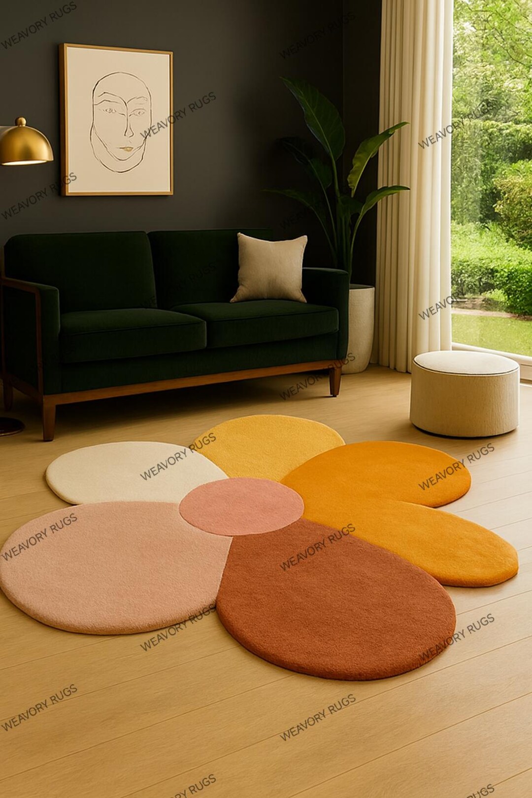 Retro Flower Shaped Rug | Daisy Area Rug in Yellow and Pink | Handmade ...