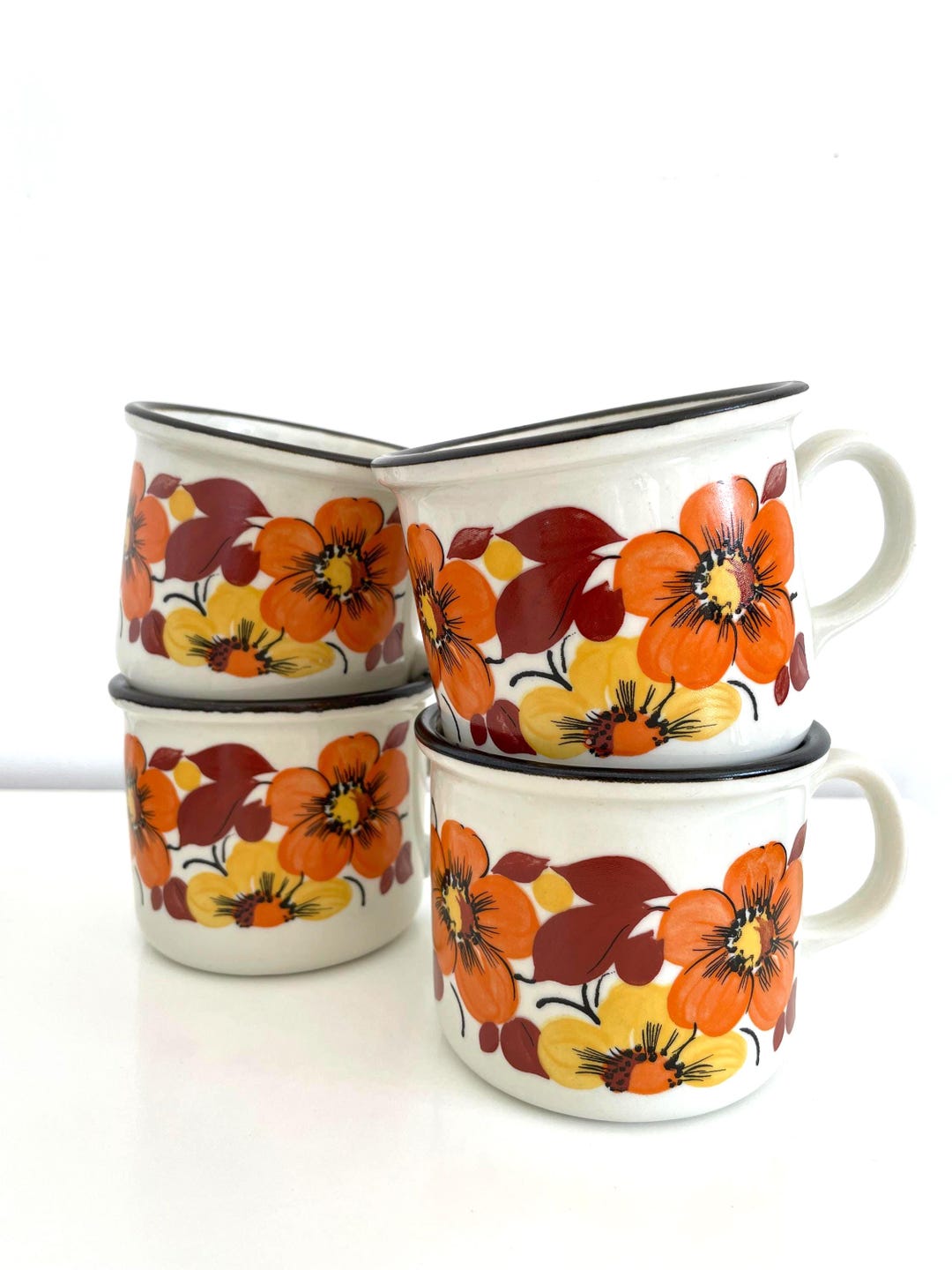Vintage Ceramic Mugs Made in Italy With a Floral Motif From the 1970s ...