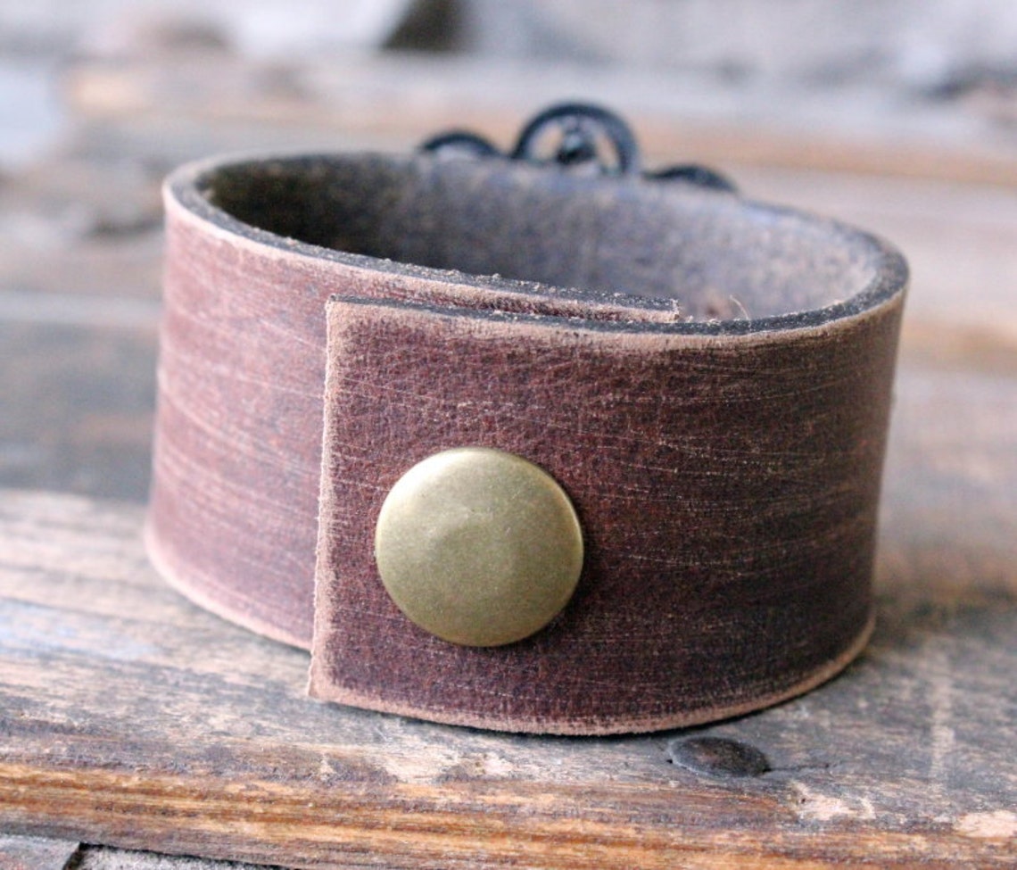Upcycled Leather Cuff: Verdigris Flower, Turquoise Boho Bracelet - Etsy