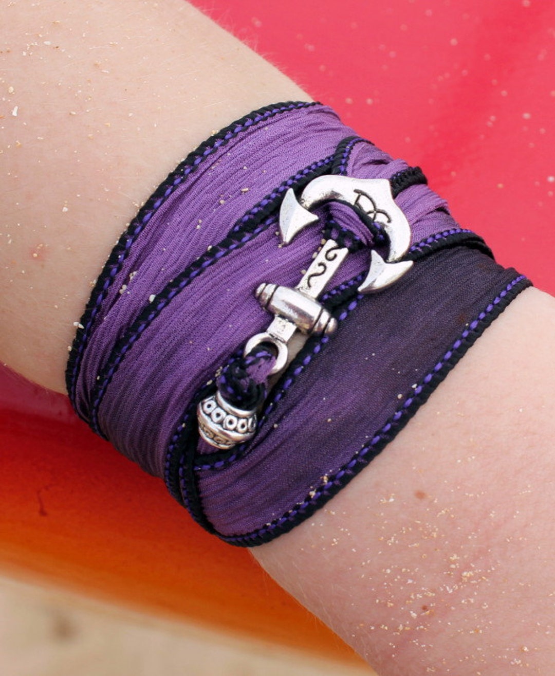 Anchor Silk Ribbon Wrap Bracelet - 18 Ribbon Colors to Choose From ...