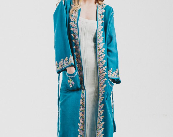 Vintage 70s FLORAL Applique / Blue Robe/ Boho Chic / Bohemian - Etsy