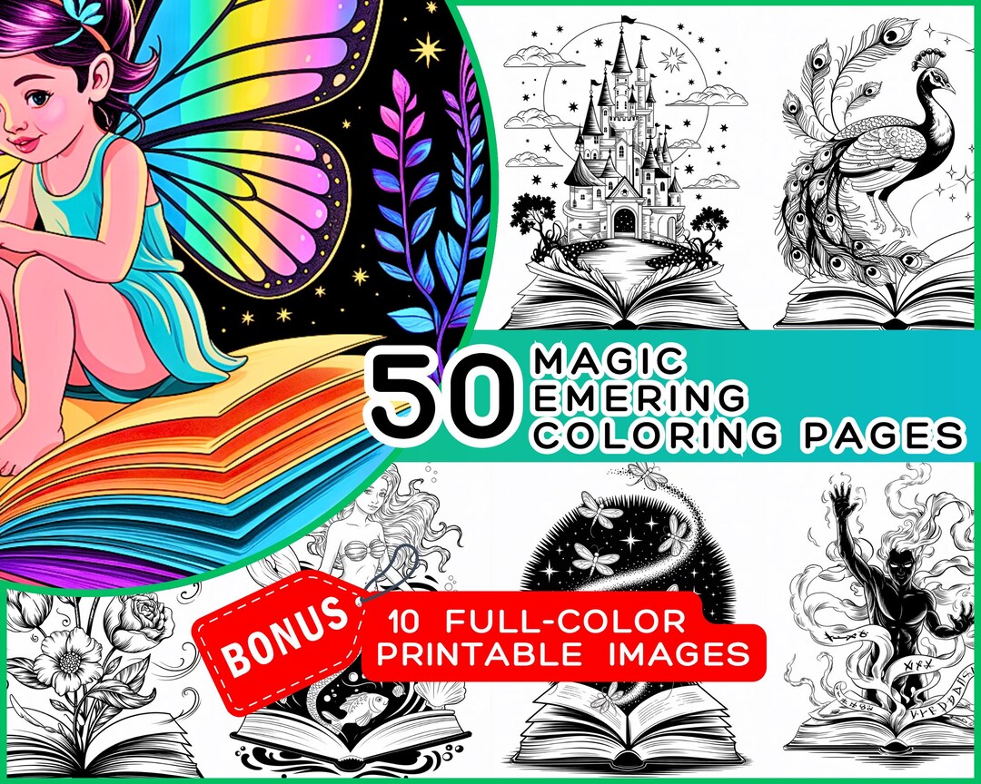 Magic Book Coloring Pages – Open Storybook Fantasy, Enchanted Worlds ...