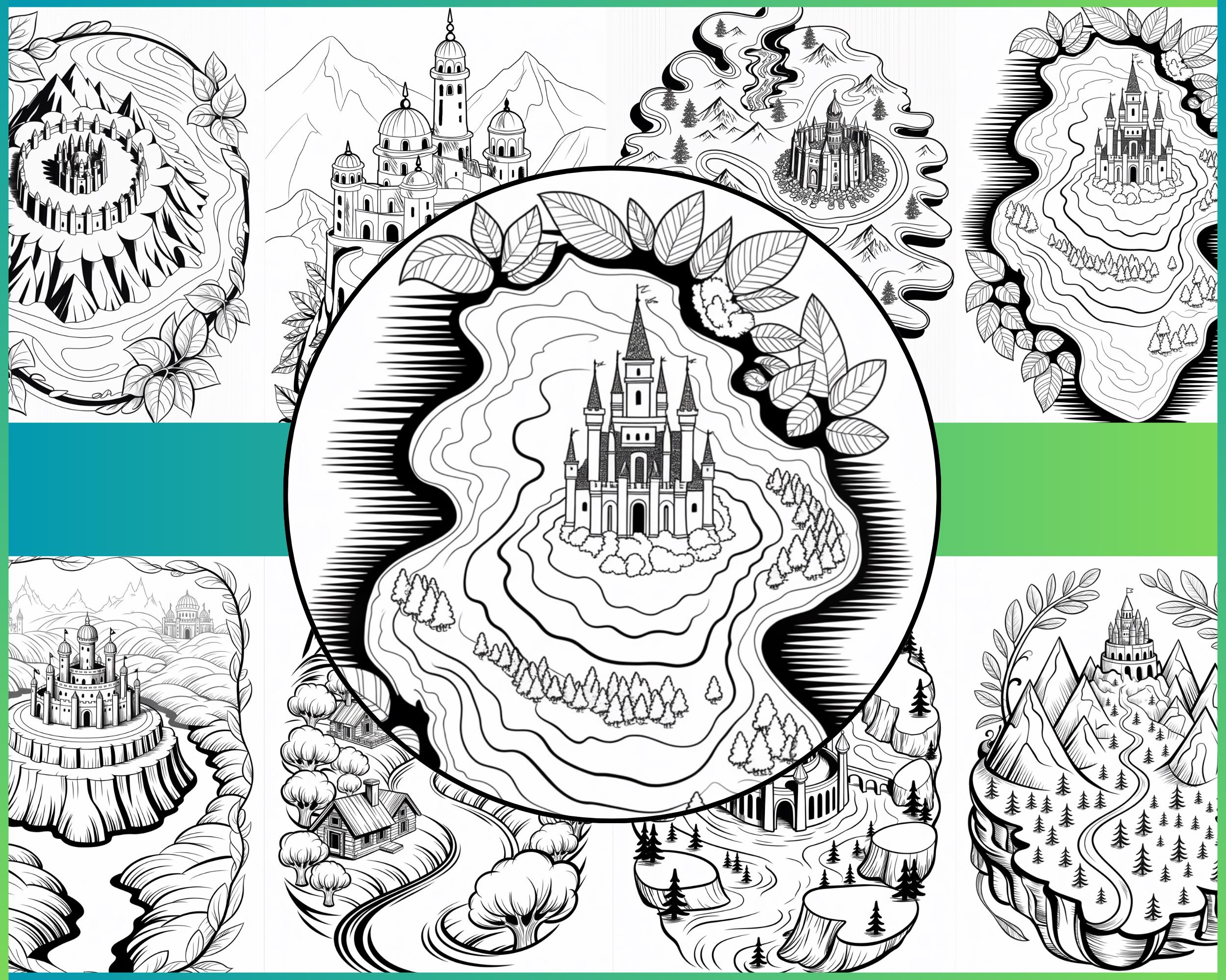 Fantasy Map Coloring Pages: Magical Castles & World Maps for Adults ...