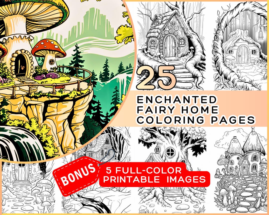 Enchanted Fairy Home Coloring Pages: Fantasy Tree House Art for Adults ...