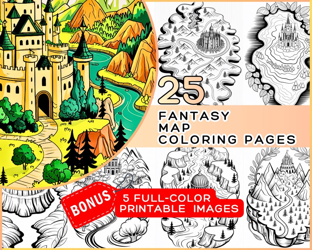 Fantasy Map Coloring Pages: Magical Castles & World Maps for Adults ...