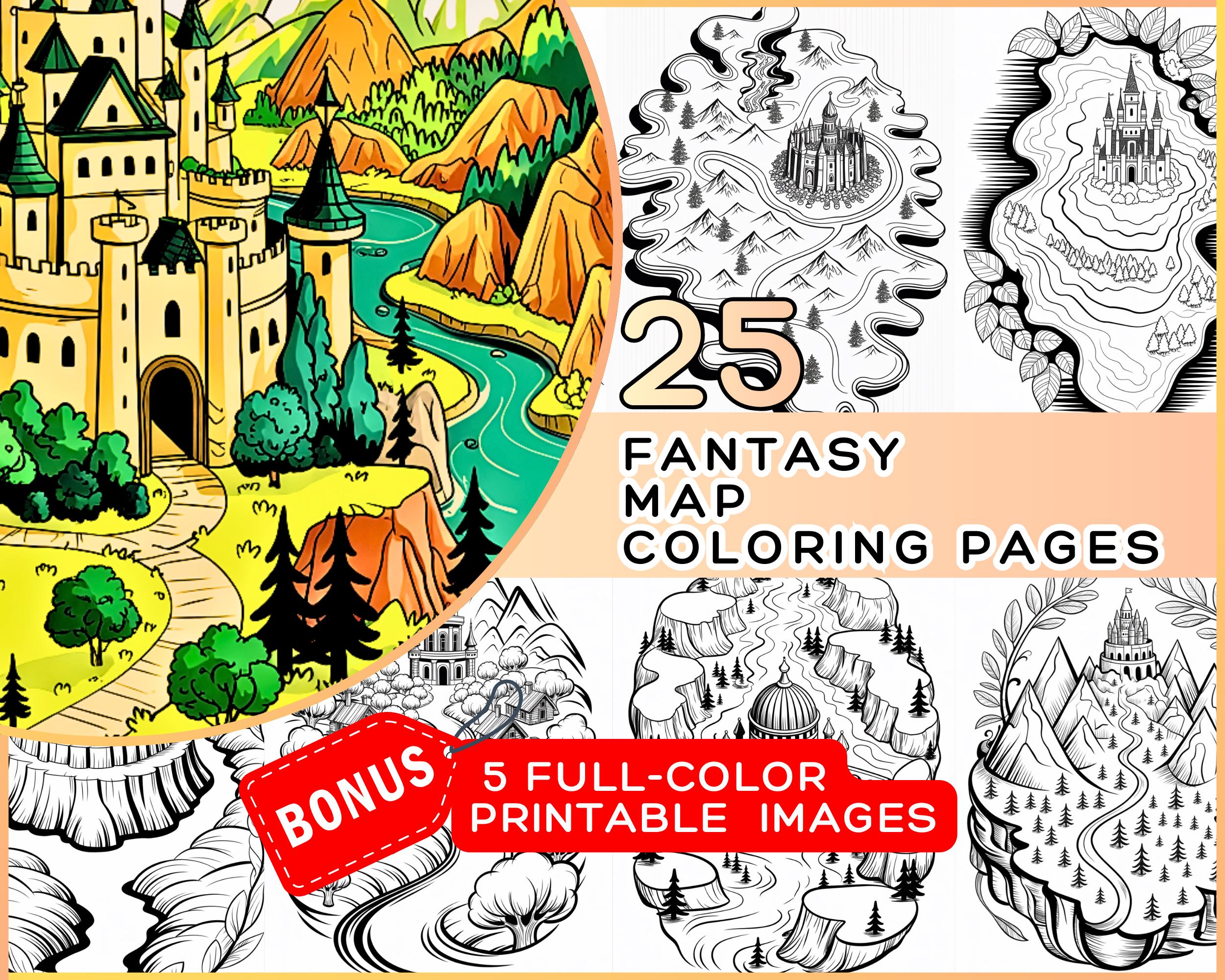 Fantasy Map Coloring Pages: Magical Castles & World Maps for Adults ...