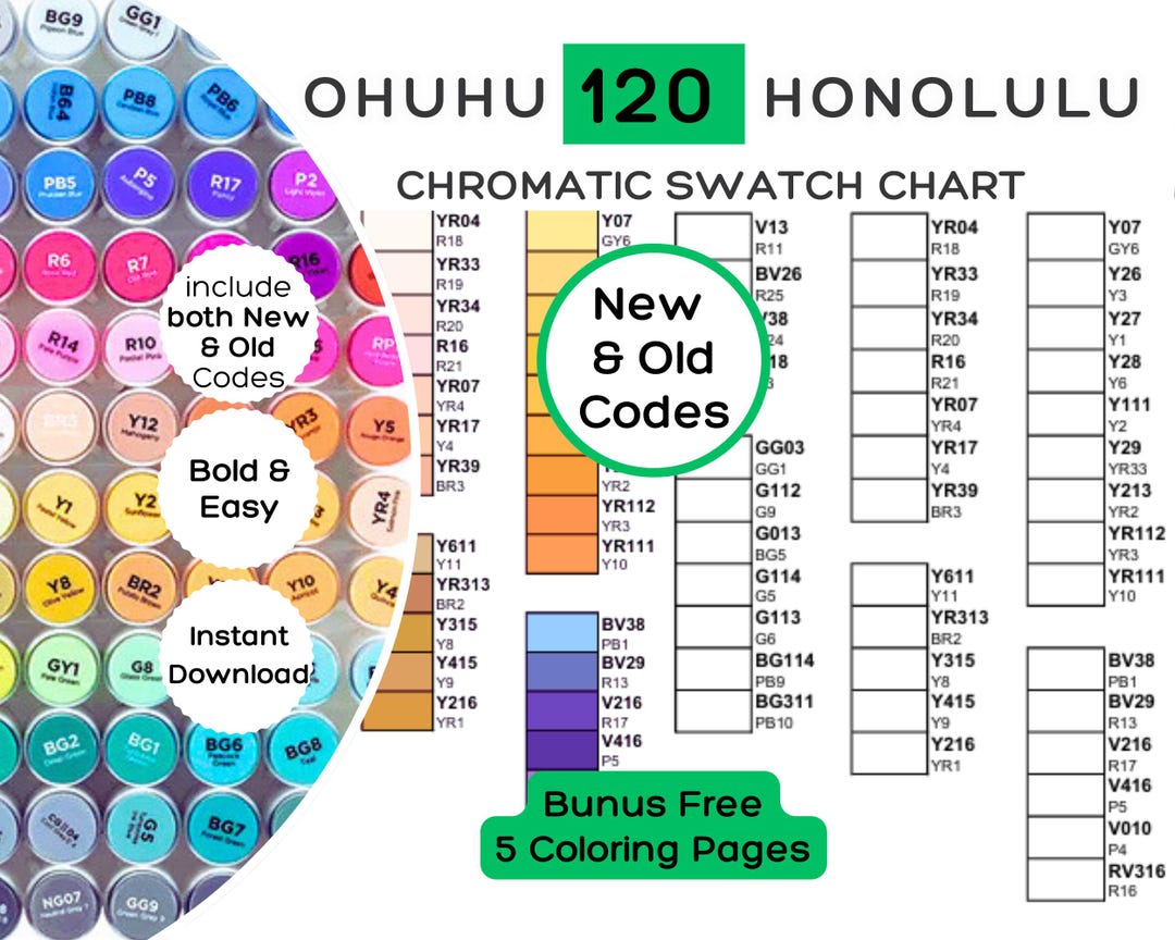 Ohuhu 120 Swatch Chart Printable: New & Old Code Color Reference (PDF ...