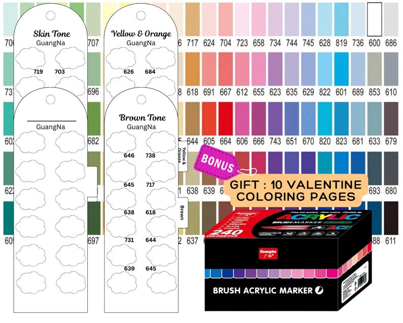 Guangna 240 Marker Swatch Template: Acrylic Brush Color Chart (PDF ...