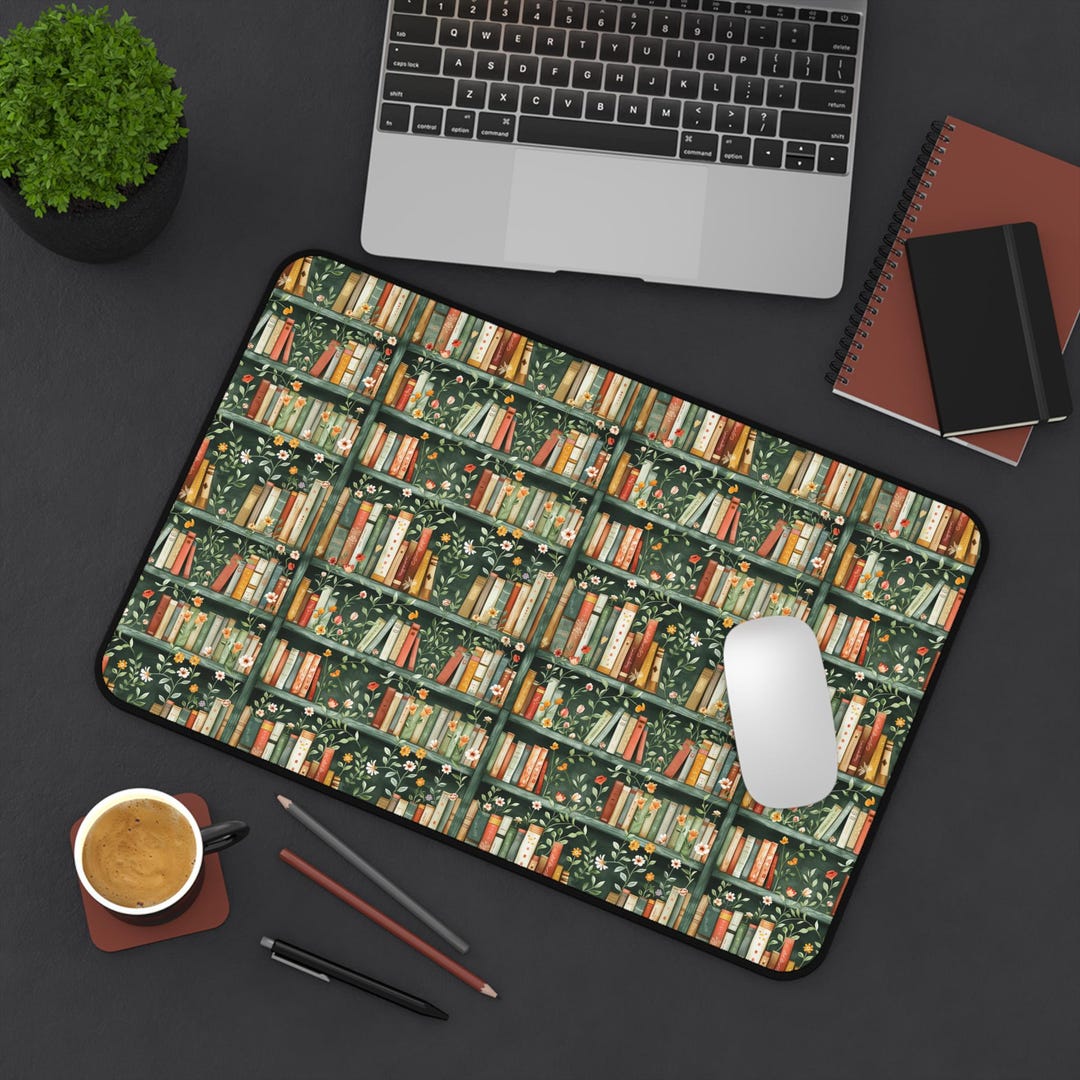 Vintage Bookshelf Pattern Desk Mat | Library Book Lover Desk Pad - Etsy