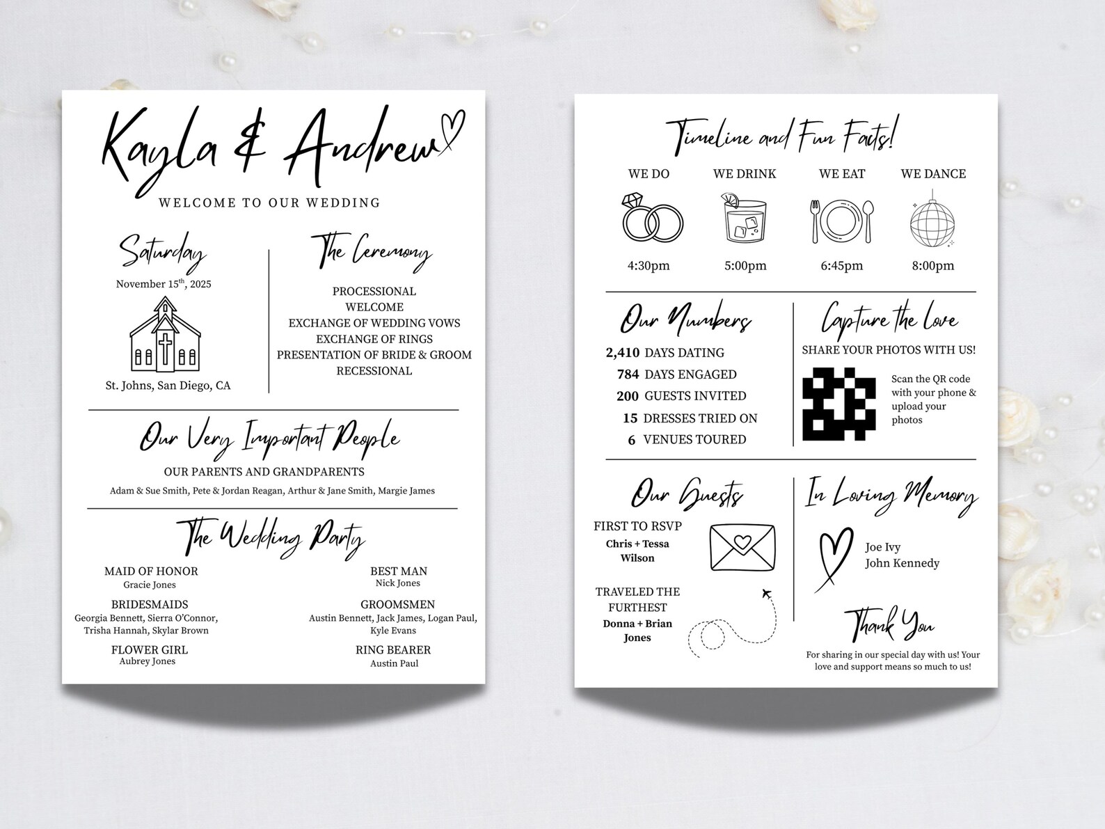 Infographic Wedding Program Template: Fun Facts, Timeline (canva ...