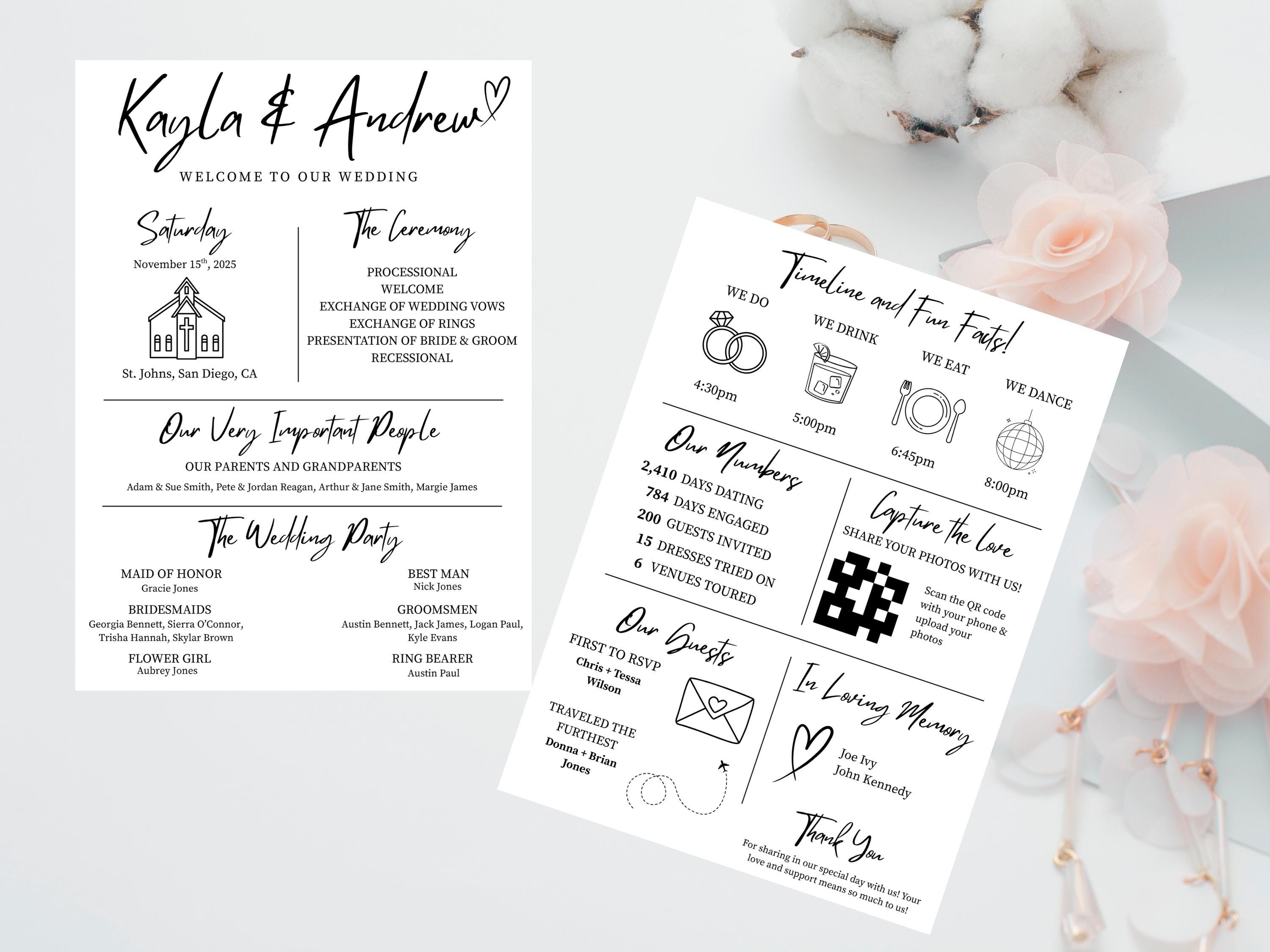 Infographic Wedding Program Template: Fun Facts, Timeline (canva ...