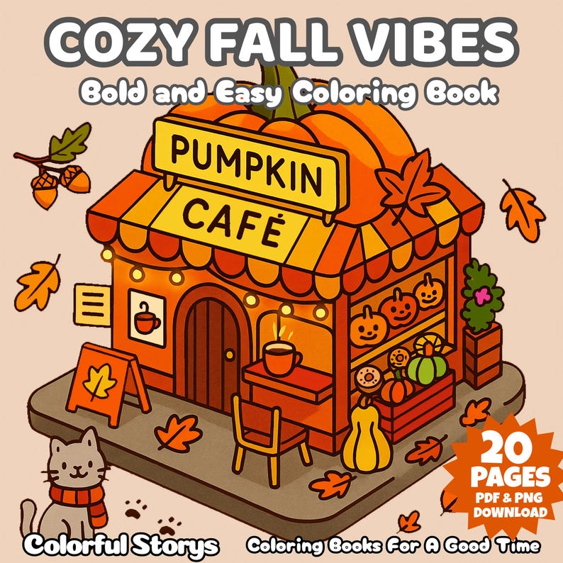 Cozy Fall Coloring Pages | 20 Printable, Bold and Easy (instant PDF and ...