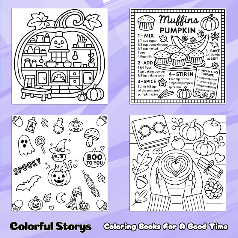 Cozy Fall Coloring Pages | 20 Printable, Bold and Easy (instant PDF and ...