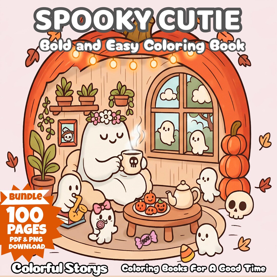 Spooky Cutie Halloween Coloring 100 Pages | Bold & Easy PDF + PNG - Etsy
