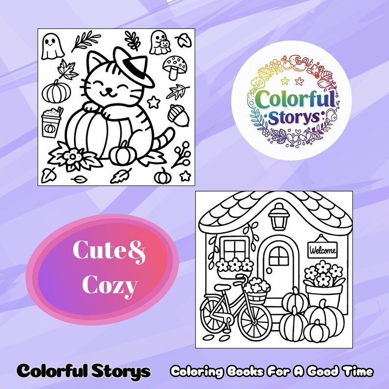 Cozy Fall Coloring Pages | 20 Printable, Bold and Easy (instant PDF and ...