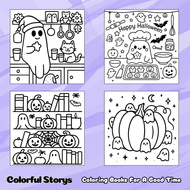 Halloween Coloring Pages | Spooky Ghost, Pumpkin (PDF Pattern) - Etsy