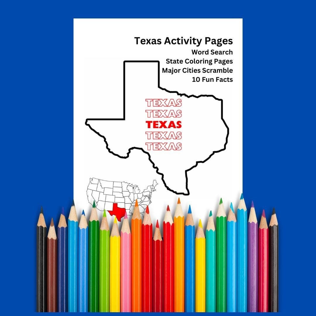 Texas Activity Book Word Search, Word Scramble, Coloring Pages Digital ...