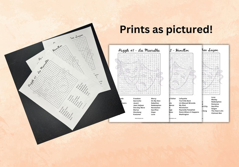 Broadway Word Search Trio - Les Misérables, Hamilton, Miss Saigon ...