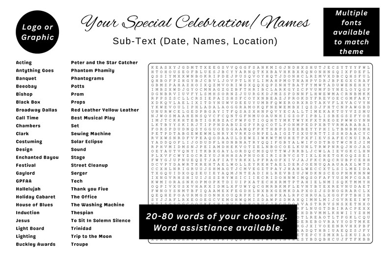 Custom Unique Word Search Poster - Any Event - 24x36in. Graduation ...