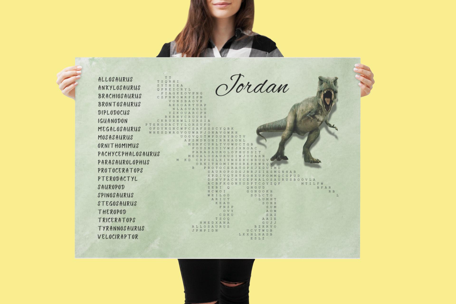 Personalized Dinosaur Word Search Poster 20x30 Satin Finish Poster Kids ...