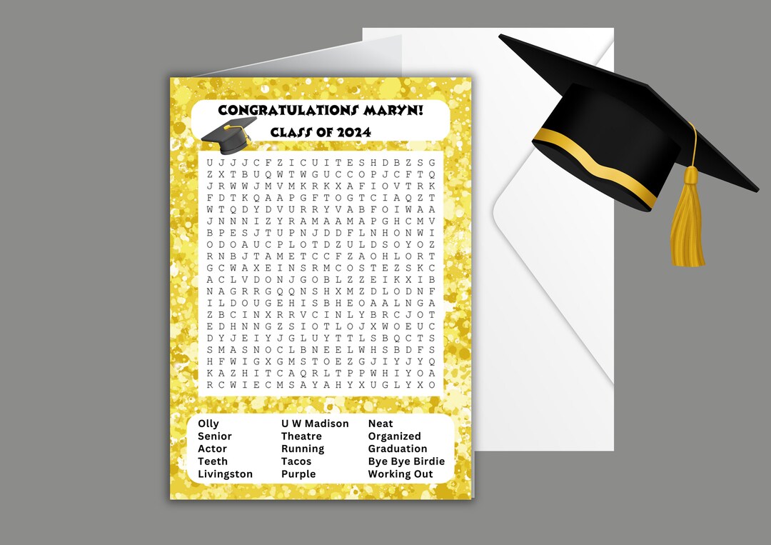 Graduation Card | Custom Personalized Word Search Graduation Card | 5x7 ...