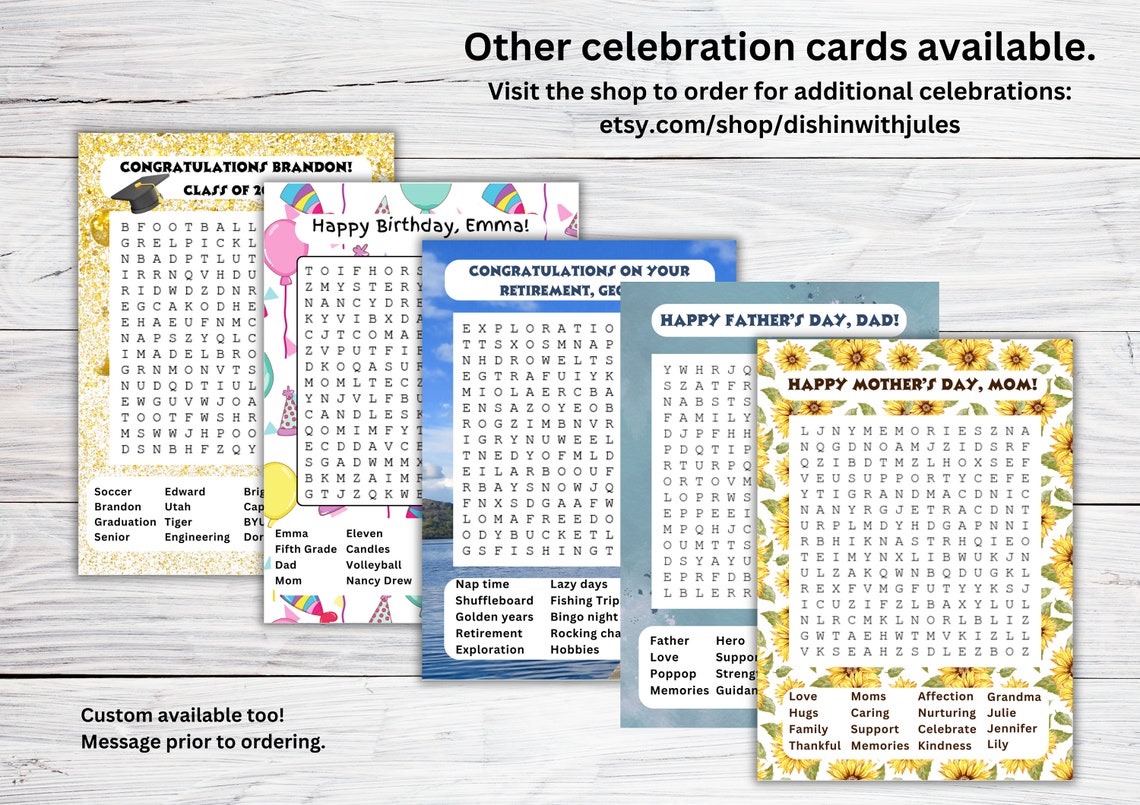 Personalized Word Search Card - Custom Celebration Greeting (5x7) - Etsy