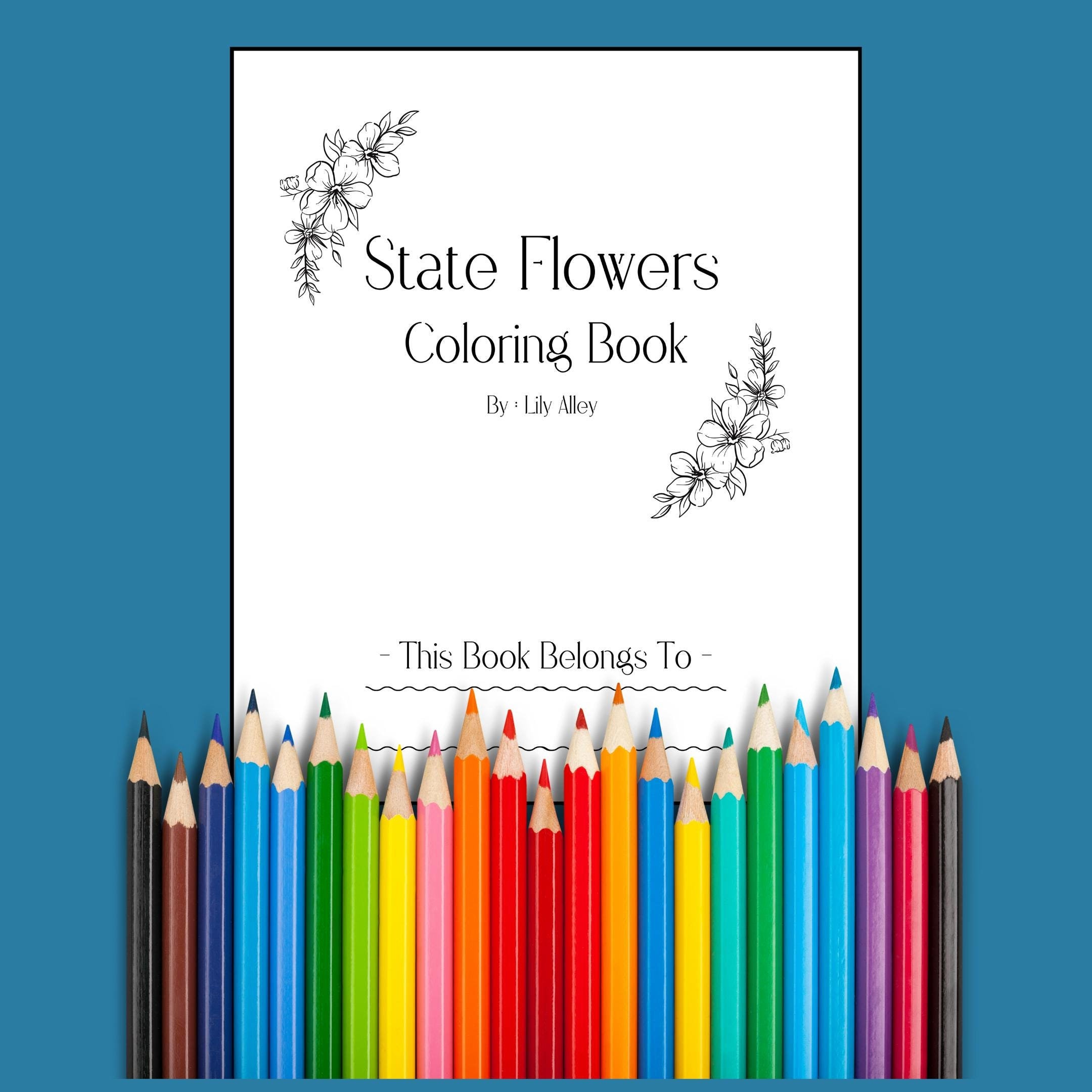 State Flower Coloring Book Digital Download Minimalist Relaxing 50 ...