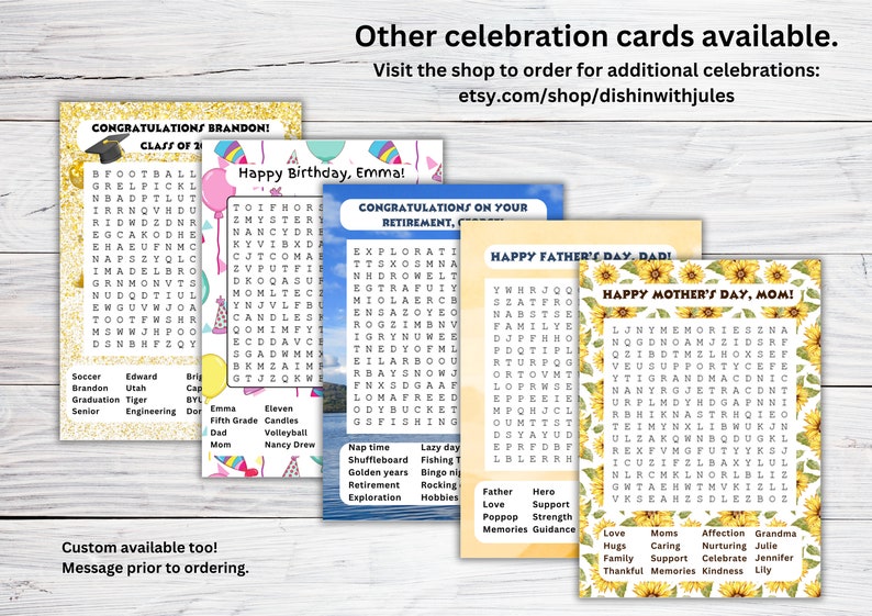 Custom Word Search Graduation Card Personalized Word Search Graduation ...