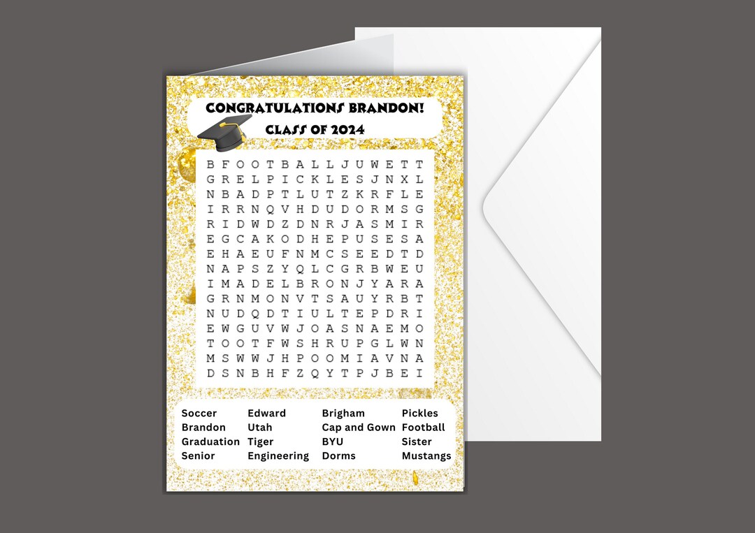 Custom Word Search Graduation Card Personalized Word Search Graduation ...