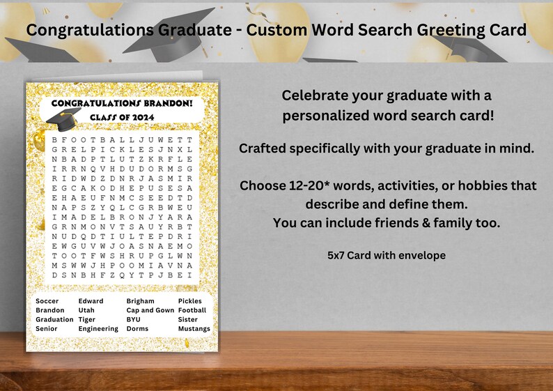Custom Word Search Graduation Card Personalized Word Search Graduation ...