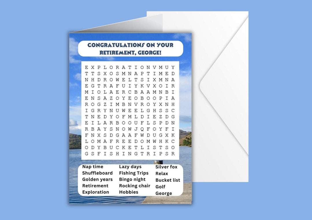 Personalized Retirement Word Search Card | Custom 5x7 - Etsy