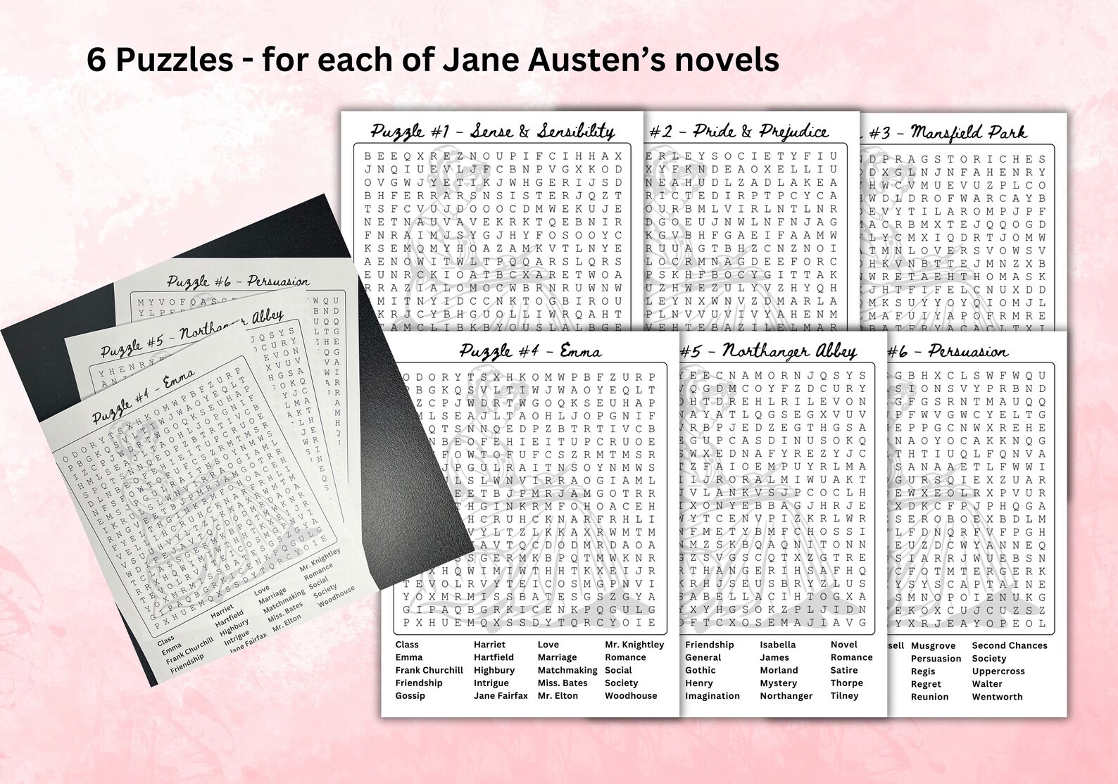 Jane Austen Word Search | 6 Puzzles of Austen’s Novels. Book Club, Lit ...