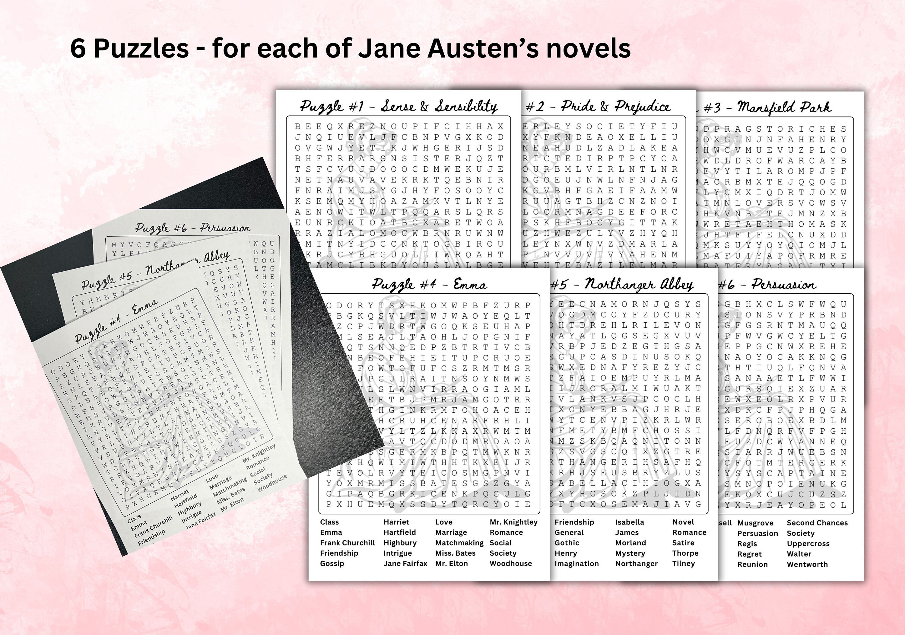 Jane Austen Word Search | 6 Puzzles of Austen’s Novels. Book Club, Lit ...