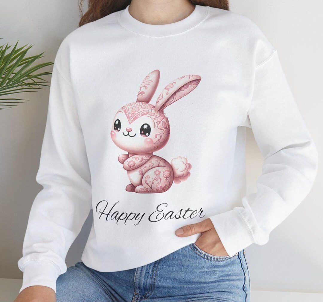 Cute Bunny Design Sweatshirt, Cozy Gift for Animal Lovers, Easter ...