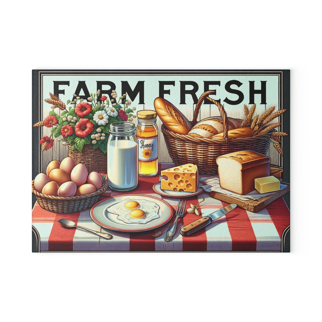 Farm Fresh Glass Cutting Board - Kitchen Decor, Gift, Cooking Accessory ...