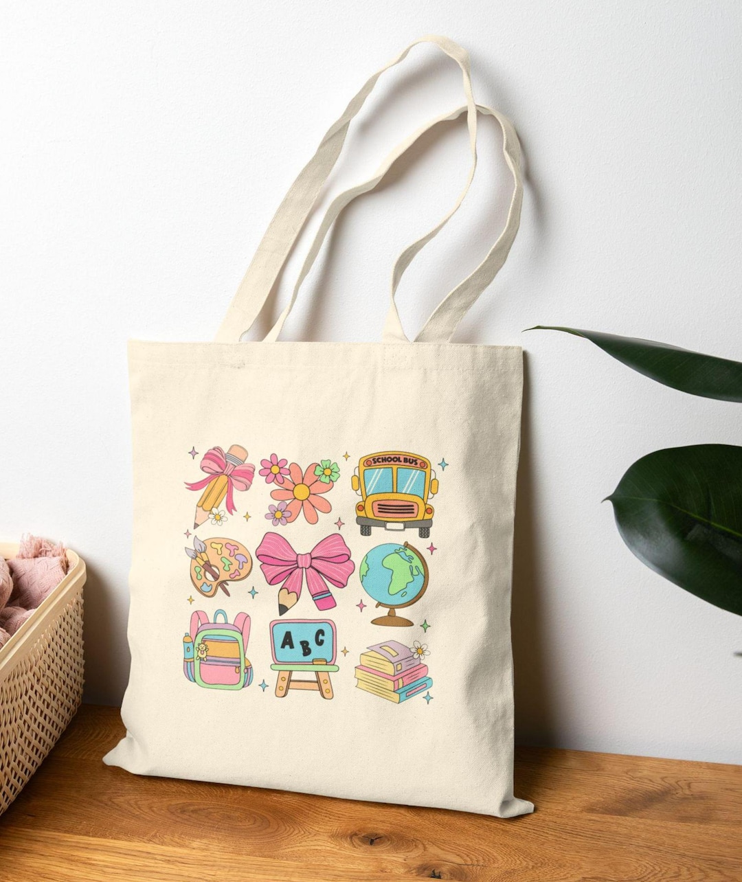 Colorful School Bus Cotton Canvas Tote Bag | Teacher Gift - Etsy