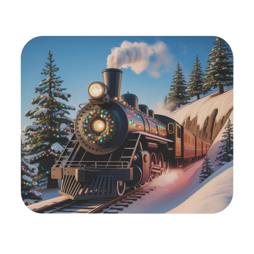 Holiday Steam Train Mouse Pad | Winter Train Scene, Snowy Pines - Etsy