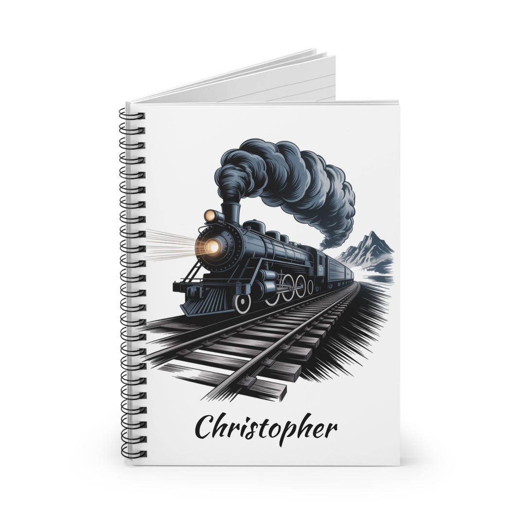 Vintage Steam Locomotive Train Spiral Notebook | Personalized Name ...