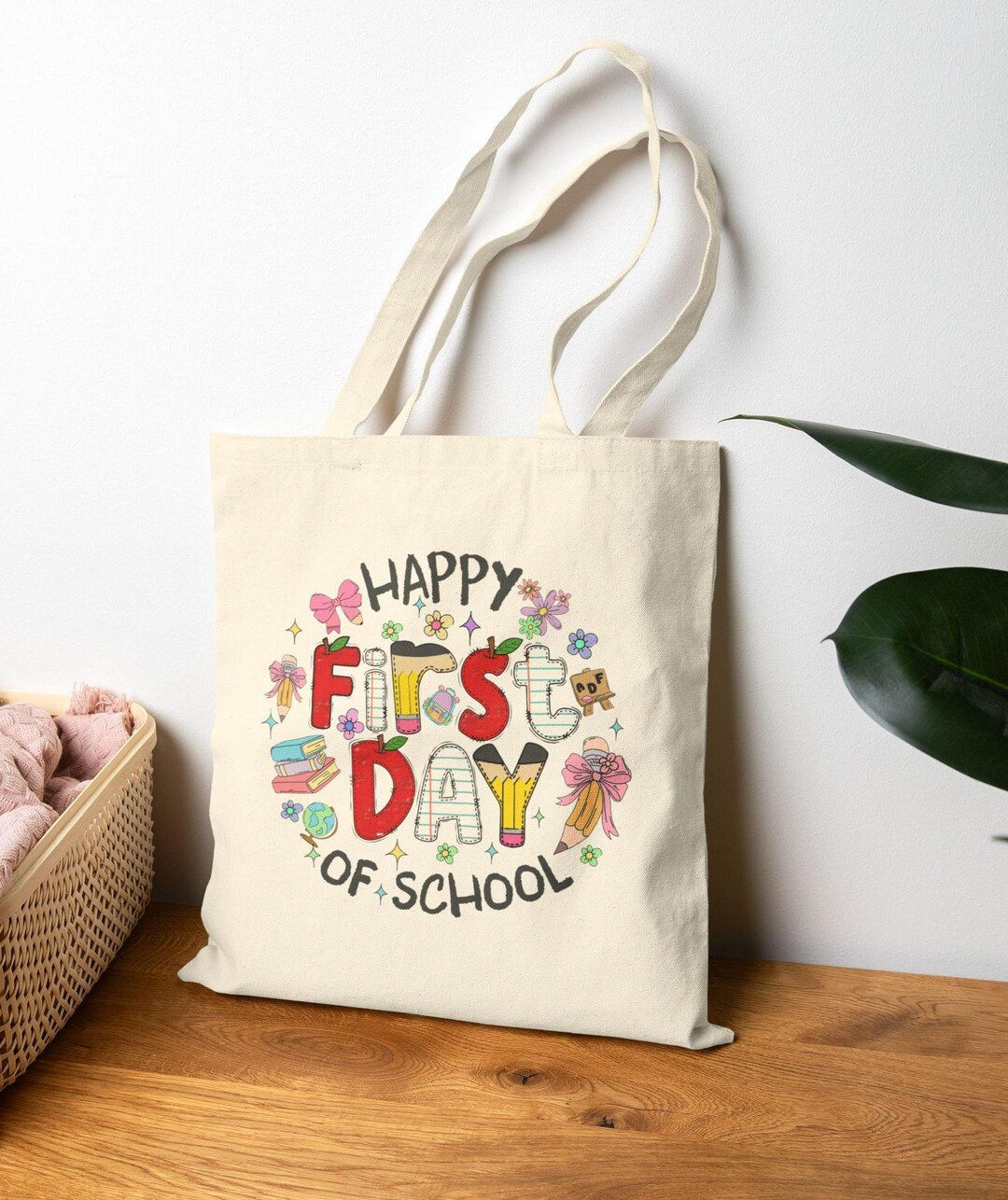 Happy First Day of School Tote Bag: Eco-friendly Cotton Canvas - Etsy