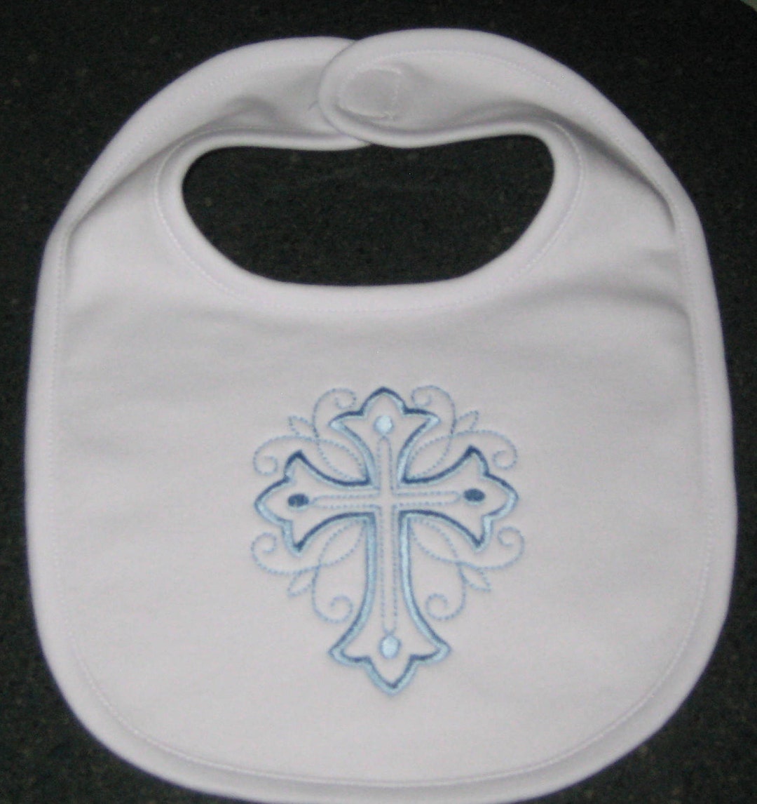 Baptism Bib Baptism/christening Bib, Cross Design Machine Embroidered ...
