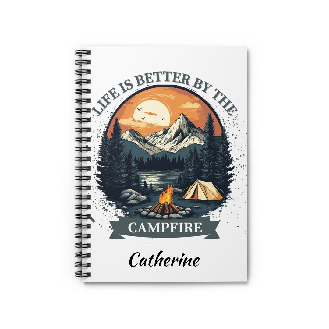 Camping Spiral Notebook, Journal, Ruled Line Pages, Camper, Campfire ...