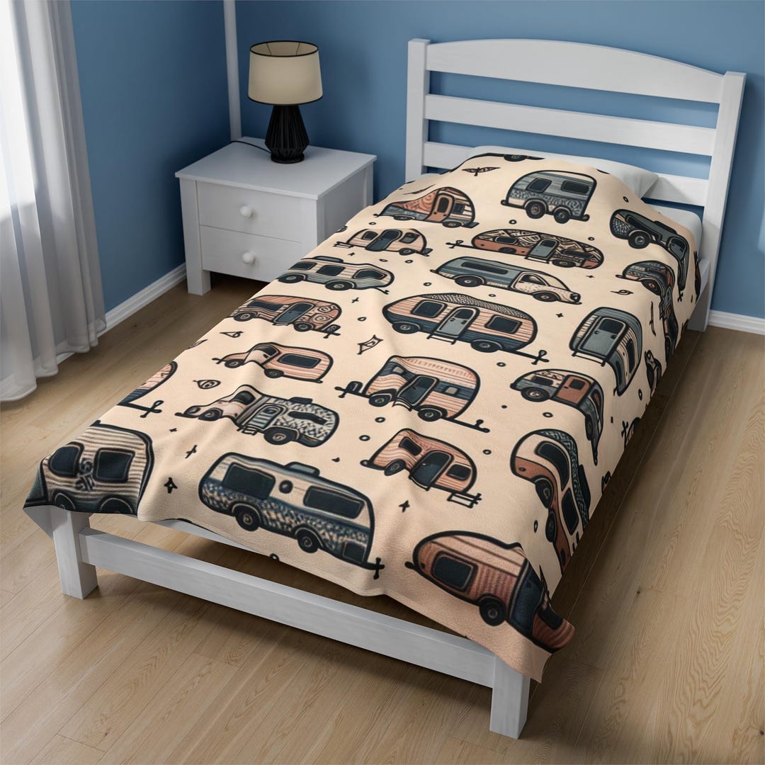 Camper Trailers Design Velveteen Plush Blanket, Adventure, Campfire ...