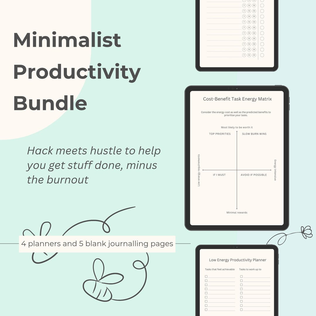 Minimalist Productivity Planner Bundle | Energy Balance Worksheets (A4 ...