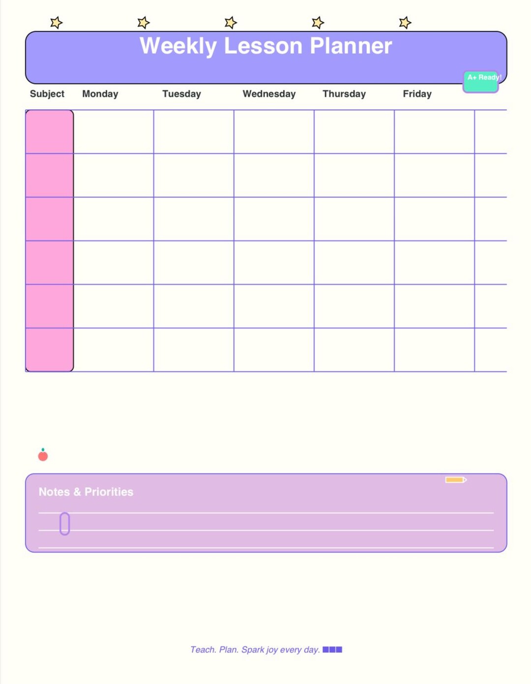 Teacher Weekly Lesson Planner Printable – Cute Pastel Classroom ...