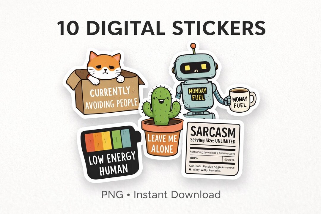 Social Battery Low Sticker Bundle | 10 Funny Mental Health Digital ...